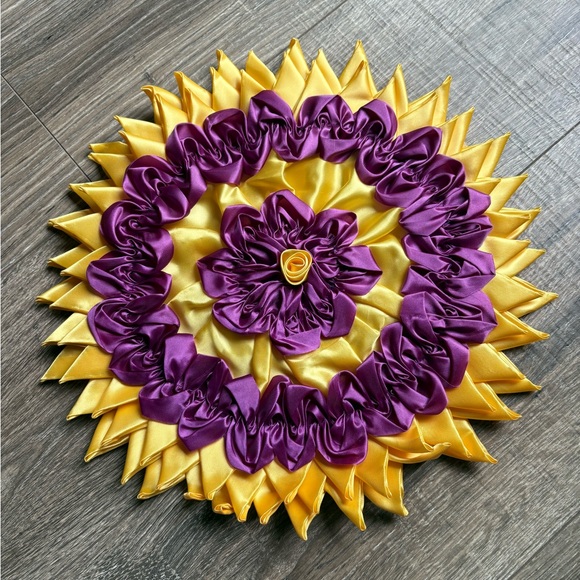 Other | Vintage Rosette Purple And Yellow Decorative Satin Flower ...